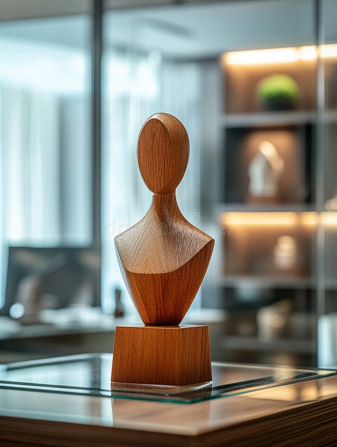Abstract Wooden Figure in a Modern Office Setting Stock Image - Image ...