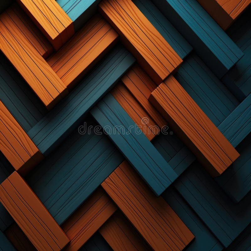 Abstract Wooden Geometric Pattern: Teal and Orange Interlocking Planks ...