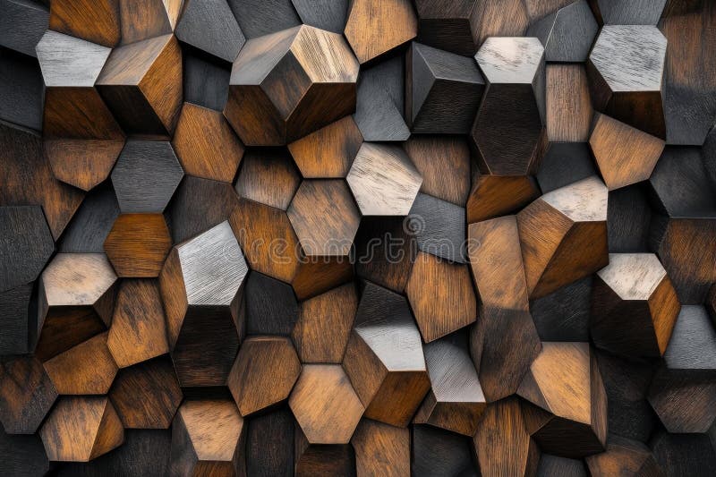 Abstract Wooden Geometric Pattern, a Textured Wall of Hexagons and ...