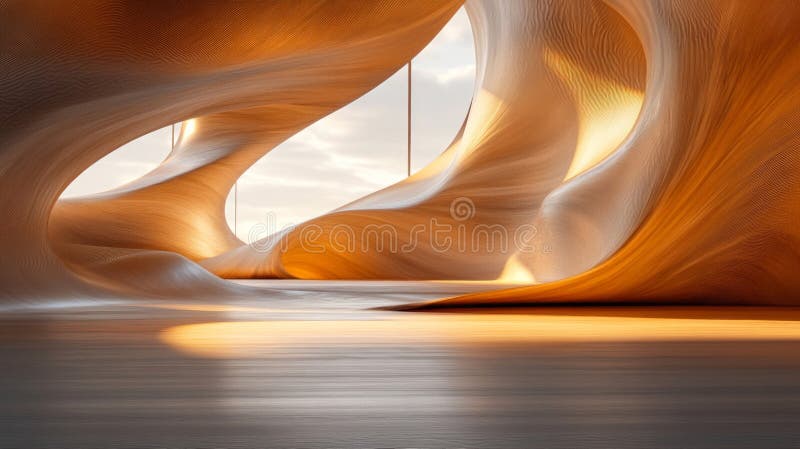 Abstract Wooden Interior Architecture with Golden Hour Lighting Stock ...
