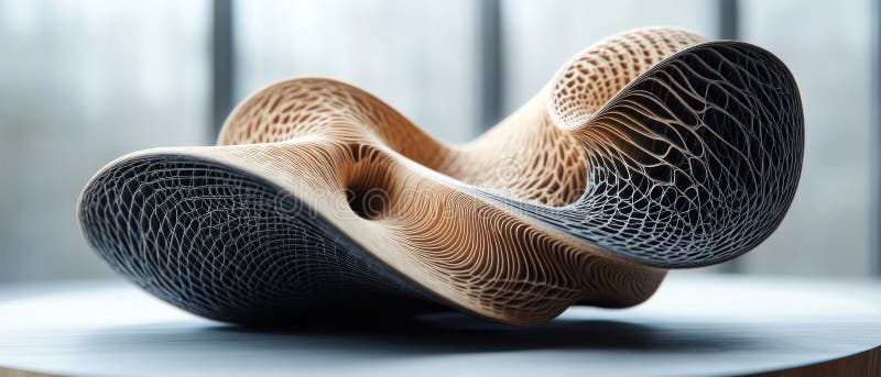 WOODEN SCULPTURE with COMPLEX PATTERN of CURVES and INTERLOCKING LINES ...