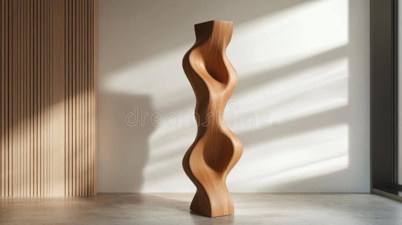 Abstract Wooden Sculpture in Modern Interior Stock Illustration ...