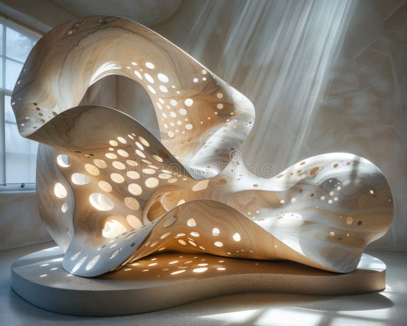 Abstract Wooden Sculpture with Sunlit Patterns in Modern Interior ...