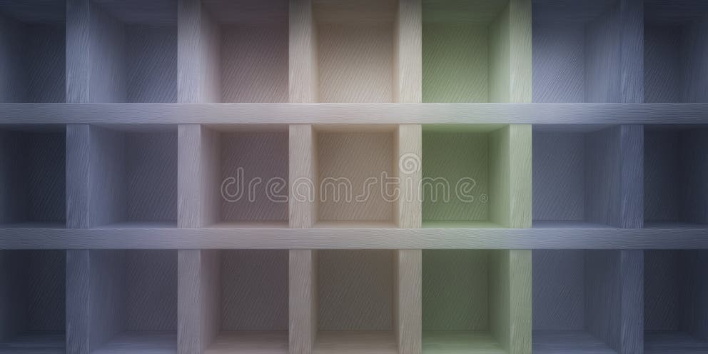 Abstract Wooden Shelf with Empty Compartments in Various Shades ...