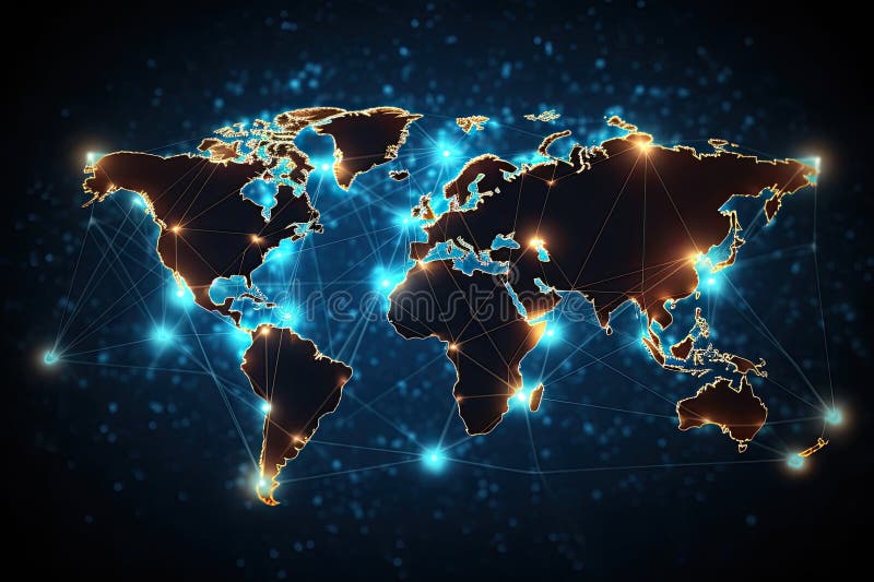 Map of the World on Blue Background. Vector Illustration, Colored World ...