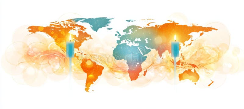 Abstract World Map with Candlelight Hope, Peace, and Remembrance ...
