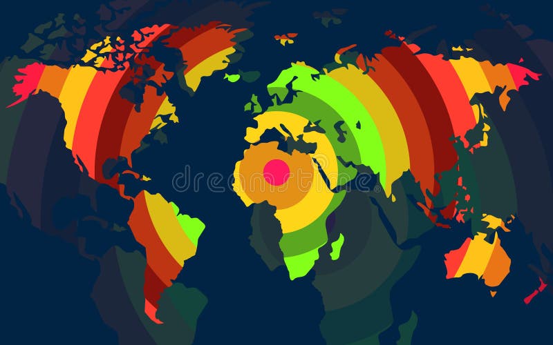 Abstract World Map of Colorful Radial Stripes Stock Illustration ...