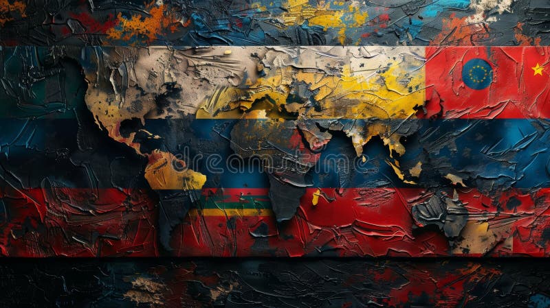 Abstract World Map with Colorful Textures Representing Different ...