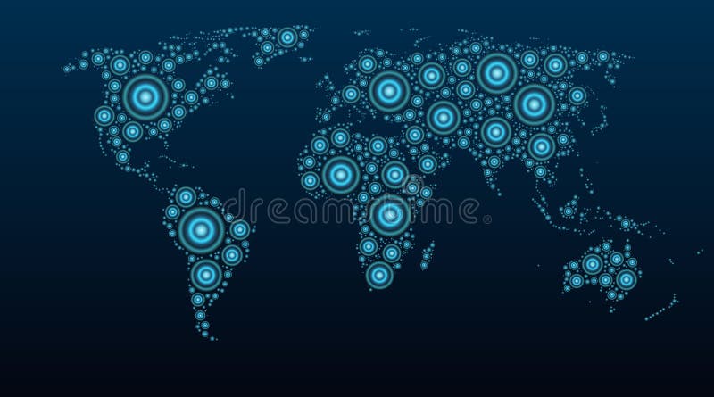 Abstract World Map with Digital Binary Continents, Cities and ...