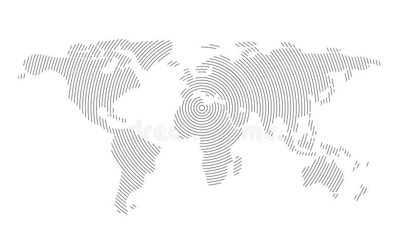 Abstract World Map with Concentric Lines Stock Vector - Illustration of ...
