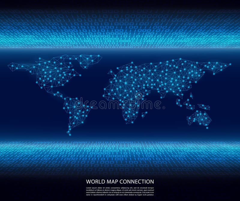 Abstract World Map Connection. Global Network on Binary Code Background ...