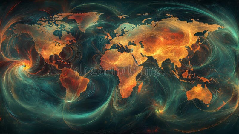 Abstract World Map with Cosmic Energy and Connections Stock ...