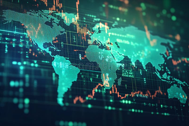 An Abstract World Map Created from Digital Code, Overlaid with ...