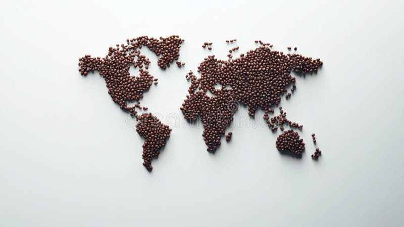 Abstract World Map Design Created with Coffee Beans on a Clean White ...