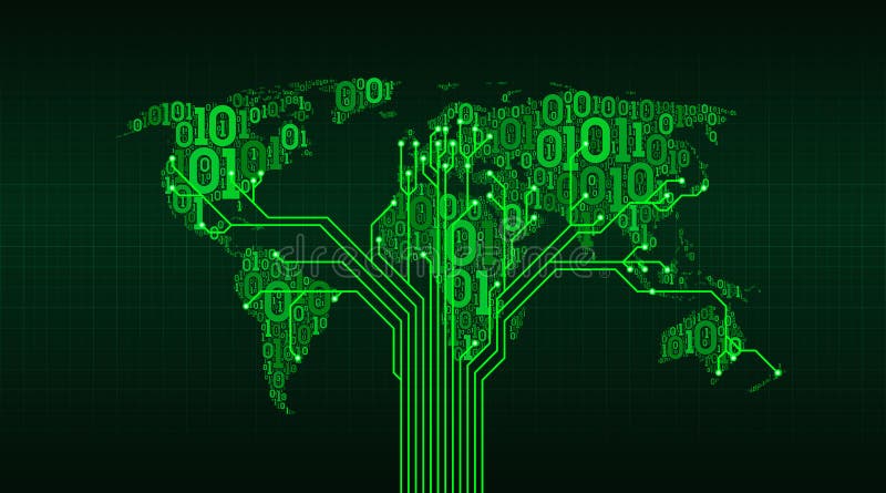 Abstract World Map from a Digital Binary Code on a Grid Background, a ...