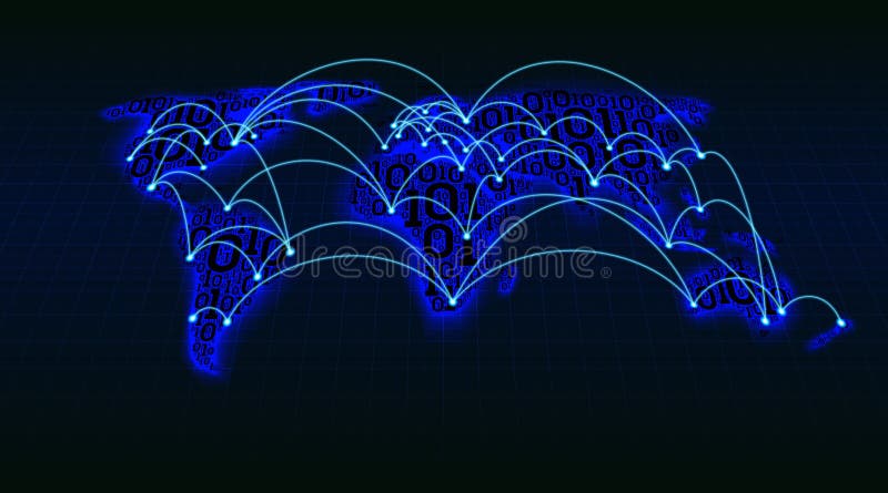 Abstract World Map From Digital Binary Code On A Dark Grid Background Global Internet