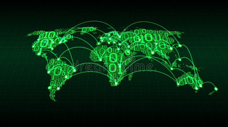Abstract World Map From Digital Binary Code On A Grid Background Global Internet Transactions