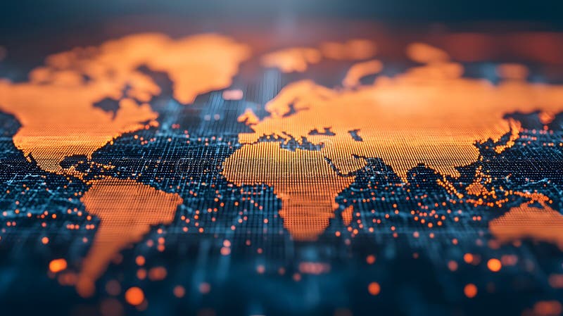 Abstract World Map with Digital Pixel Effects Stock Illustration ...