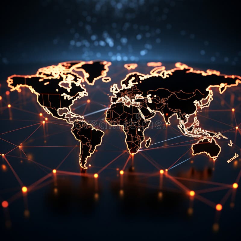 Abstract World Map, Dynamic Mash Lines and Points on Black Stock ...