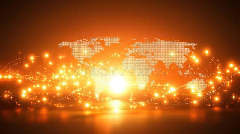 Abstract World Map, Glowing Lights, Global Connections, and Digital Networks Visualization Stock ...