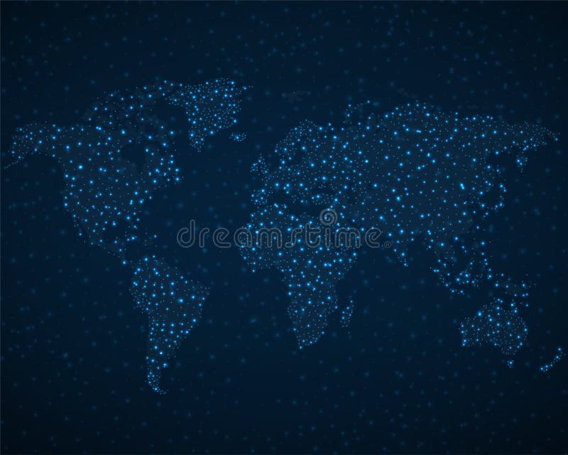 Abstract World Map with Glowing Particles Stock Vector - Illustration ...