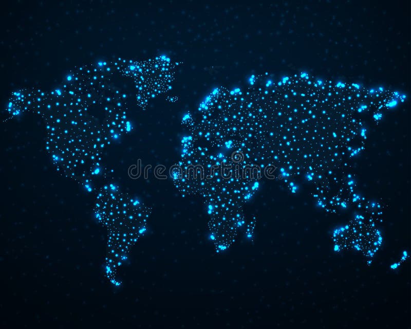 Abstract World Map with Glowing Particles, Technology Concept Stock ...