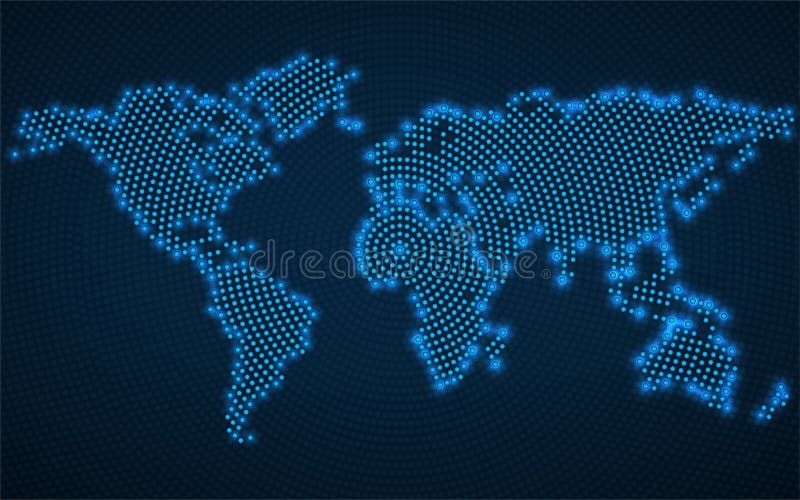 Abstract World Map with Glowing Radial Dots Stock Vector - Illustration ...