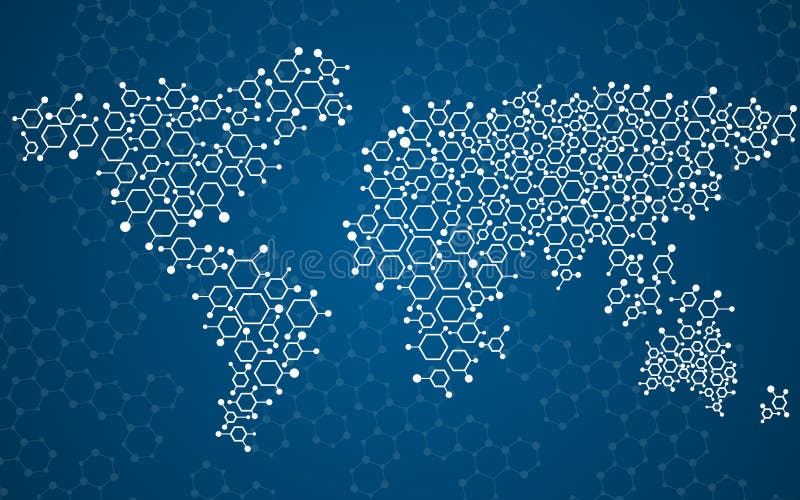 Abstract World Map of Hexagonal Molecular Structures Stock Vector ...