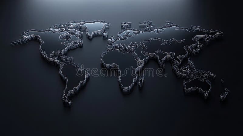Abstract World Map Illuminated with Light Elements on Dark Background ...