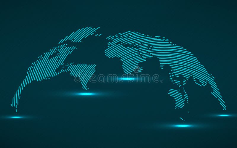 Abstract World Map with Lines. World Stripes Map, Technology Style ...