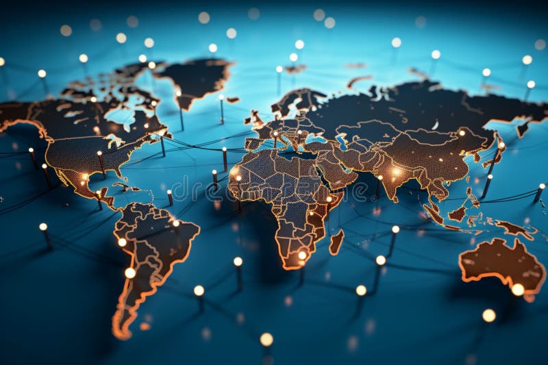 Abstract World Map, Location Marks Form a Dynamic Geographical Image ...