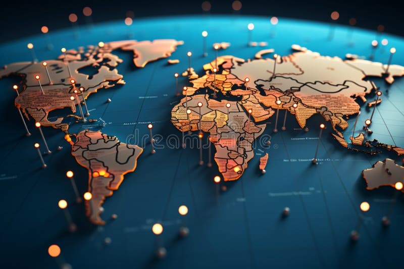 Abstract World Map, Location Marks Form a Dynamic Geographical Image ...