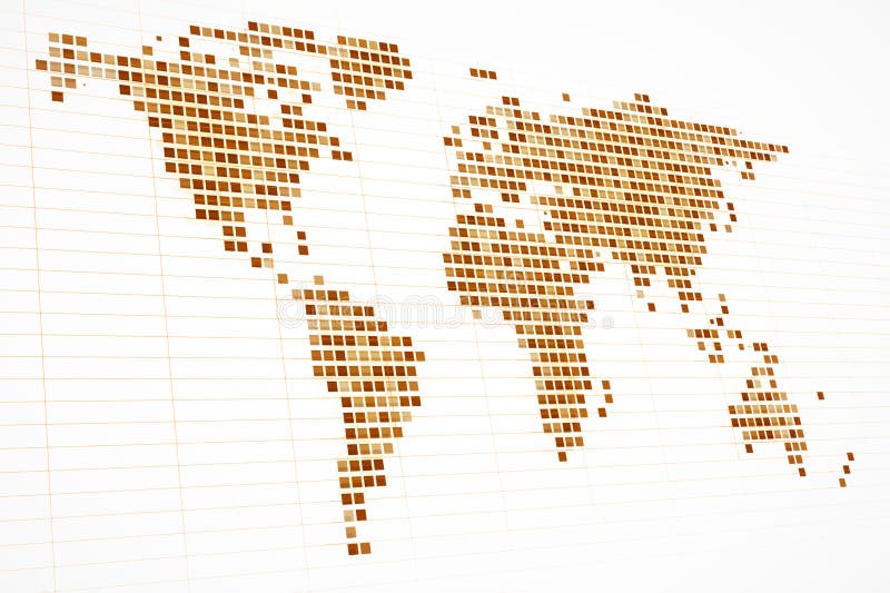 Abstract World Map with Brown Squares on White Background. 3D Rendering ...