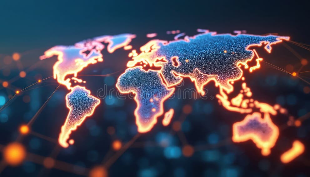 Abstract World Map Networking Represented by Connected Dots. Global ...