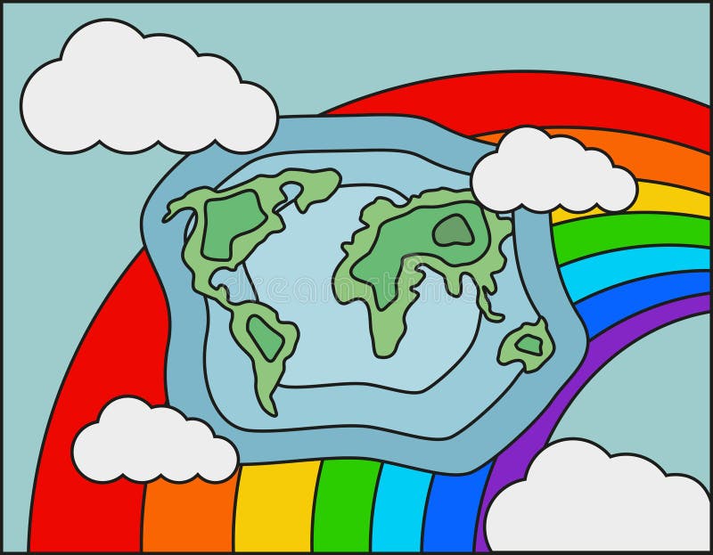 Abstract World Map on Rainbow. Cartoon Earth, for World Map Template ...