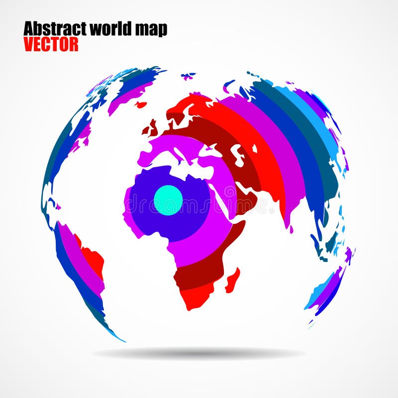Abstract World Map in Shape Globe of Colorful Radial Stripes, Planet ...