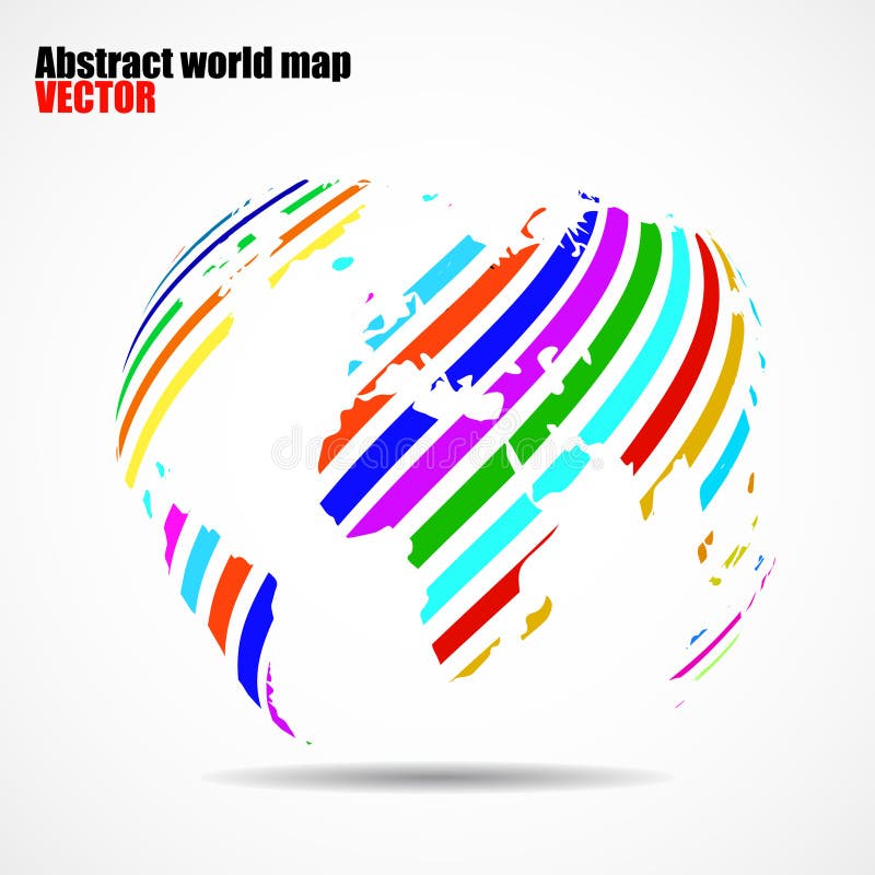 Abstract World Map in Shape Globe of Colorful Radial Stripes, Planet ...