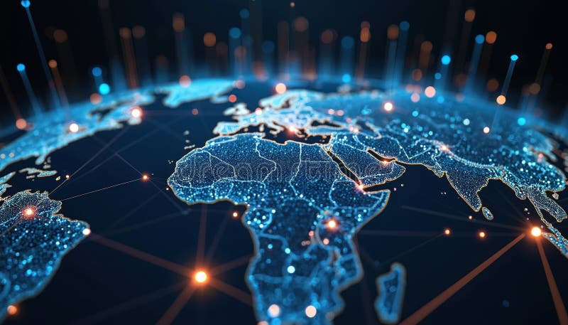 Abstract World Map Shows Global Network Connection. Digital Earth ...