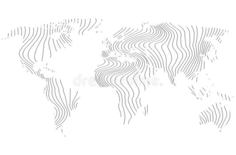 Abstract World Map - Vector Illustration of Striped Gray Colored Map ...