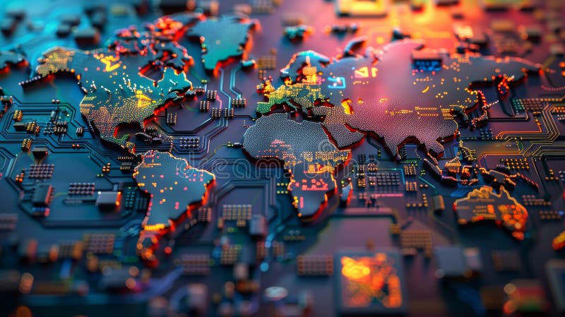 Abstract World Map with Vibrant Colors and Glowing Lights, Representing ...