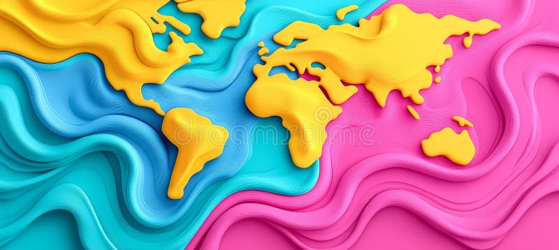 Abstract World Map in Vibrant Colors, Symbolizing Global Issues and ...