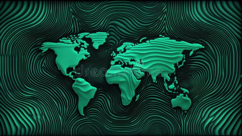 Abstract World Map with Wavy Green Patterns Creates a Sense of Movement ...