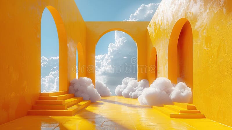 Abstract Yellow Architecture with Clouds Stock Illustration ...