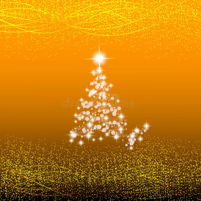 Abstract Yellow Background with Christmas Tree, Waves and Lights ...
