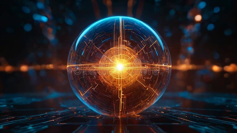 Abstract Yellow Background with Golden Wireframe Round Sphere with ...