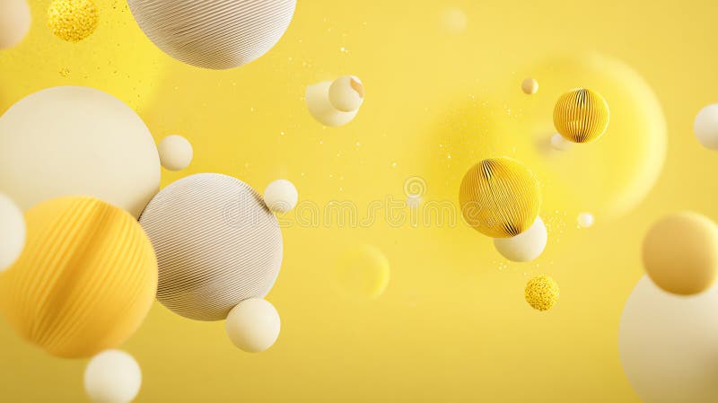 Abstract Yellow and Beige 3D Spheres Floating on Yellow Background ...