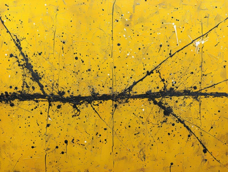 Abstract Yellow and Black Paint Splatter on Canvas Stock Image - Image ...