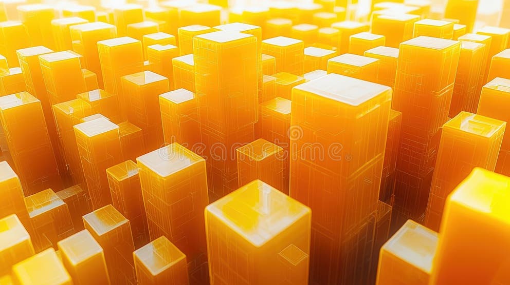 Abstract Yellow Blocks Creating a Vibrant 3D Cityscape with Warm Light ...