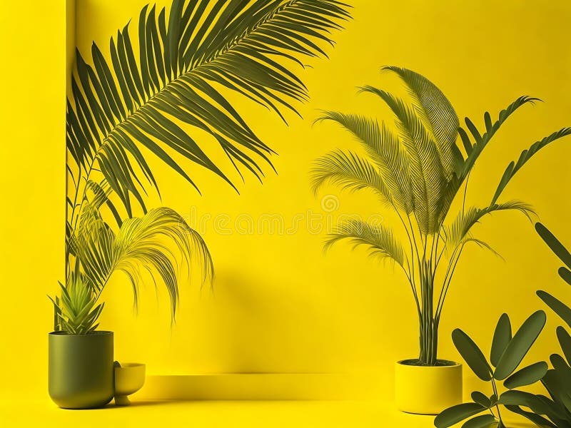 Abstract Yellow Color Gradient Studio Background with Palm Leave Stock ...