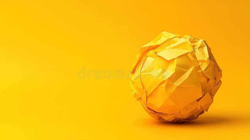 Abstract Yellow Crumpled Paper Sphere on Yellow Background Stock ...